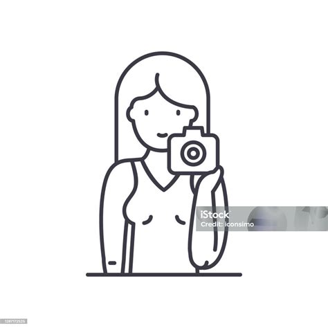 攝影自拍圖示線性隔離插圖細線向量網頁設計符號輪廓概念符號與可編輯的描邊在白色背景向量圖形及更多兒童圖片 兒童 圖示 自拍照 Istock
