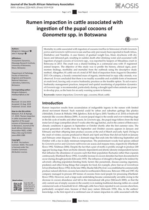 Pdf Rumen Impaction In Cattle Associated With Ingestion Of The Pupal