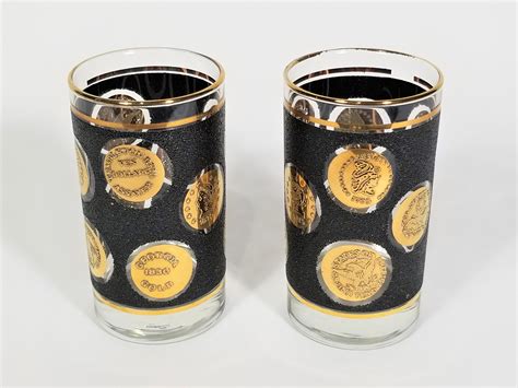 Libbey Gold Coin Glassware Barware Mid Century 1960s Set Of 8 At 1stdibs