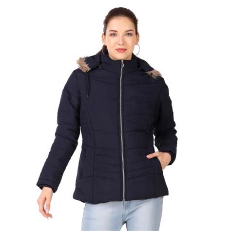 Buy Brazo Trendy Winter Navy Jacket For Women With Classy Hood And