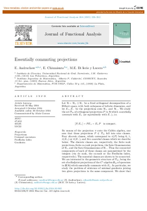 Pdf Essentially Commuting Projections
