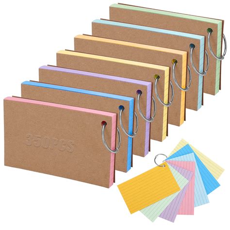 Sixwipe 350 Pcs Index Cards 3 X 5 Inches Colored Flash Cards With Ring