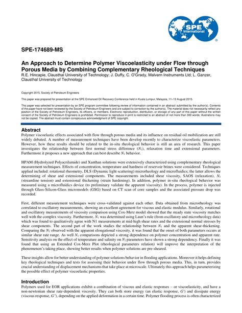 Pdf An Approach To Determine Polymer Viscoelasticity Under Flow Through Porous Media By