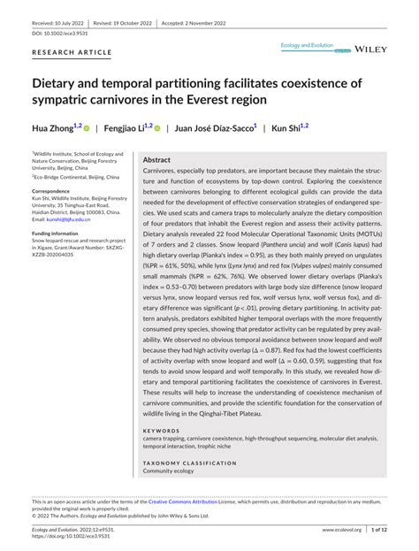 Pdf Dietary And Temporal Partitioning Facilitates Coexistence Of