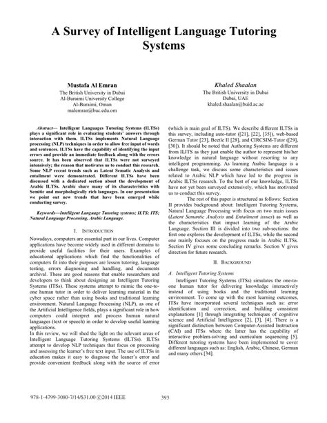 Pdf A Survey Of Intelligent Language Tutoring Systems