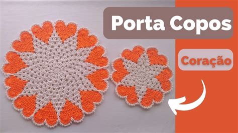 Porta Copos de Crochê Coração Fio Conduzido passo a passo simples e