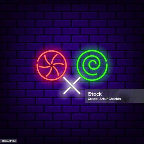 Ikon Permen Neon Pada Latar Belakang Bata Gelap Ilustrasi Stok Unduh