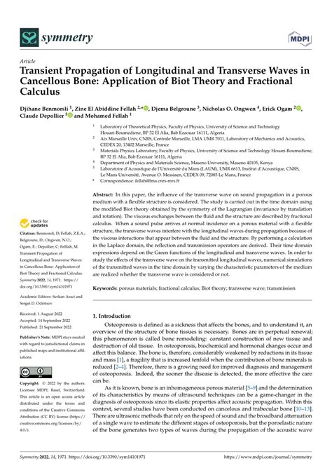 Pdf Transient Propagation Of Longitudinal And Transverse Waves In Cancellous Bone Application