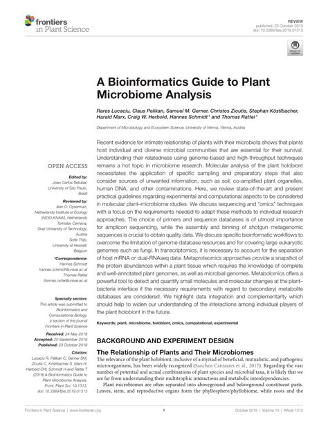 PDF A Bioinformatics Guide To Plant Microbiome Analysis