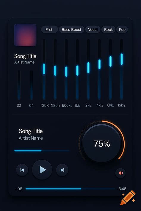 A Dark Mode Music Player Interface With A Graphic Equalizer Featuring