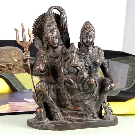 Brass Lord Shiva Lord Ganesha And Goddess Parvati Statue