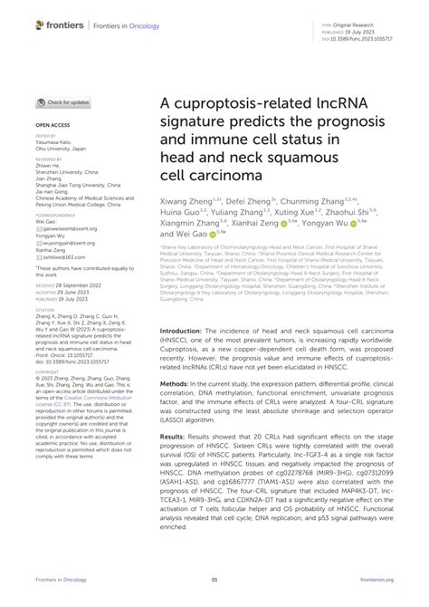 Pdf A Cuproptosis Related Lncrna Signature Predicts The Prognosis And