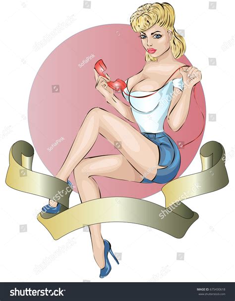 Sexy Pin Up Woman Answers Phone Call Stock Vector Royalty Free