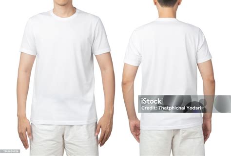 Pemuda Dengan Mockup Tshirt Putih Kosong Di Depan Dan Belakang
