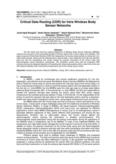 pdf critical data routing cdr for intra wireless body sensor networks
