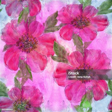 꽃무늬 이음새가 없는 패턴 모란 꽃 꽃 수채화 배경입니다 꽃과 나뭇잎의 콜라주 인쇄물 직물에 그림 물건 스크랩북 인사말 카드를 사용하십시오 개념에 대한 스톡 벡터 아트 및