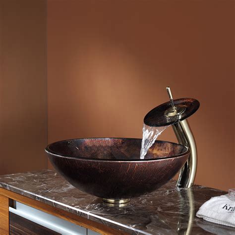 Kraus Pluto Glass Vessel Sink Waterfall Faucet Chrome Kraus Touch Of Modern