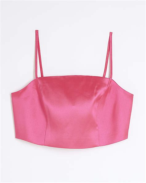 Pink Satin Bralette Crop Top River Island