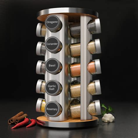 New England Stories Revolving Spice Rack Set With 20 Spice Jars