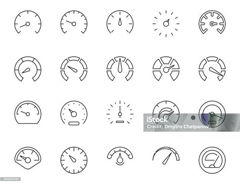 속도계 아이콘이 설정되었습니다 속도 표시기 표시 성능 제어판 기호입니다 계기 또는 대시보드 수준 그림입니다 0명에 대한 스톡 벡터 아트 및 기타 이미지 Istock