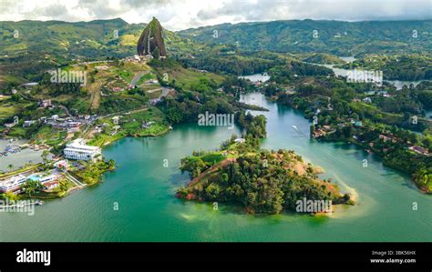 Stunning Aerial Landscape Of Guatape Showcasing The Iconic El Peñol