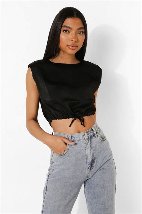 Tall Satin Tie Detail Crop Top Boohoo
