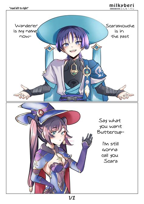 Mona Scaramouche And Wanderer Genshin Impact Drawn By Milky Beri15