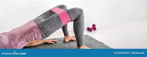 Fitness Resistance Band Glute Bridge With Hip Abduction Exercise Woman