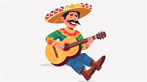 Hombre Mexicano De Dibujos Animados Tocando La Guitarra Y Cantando