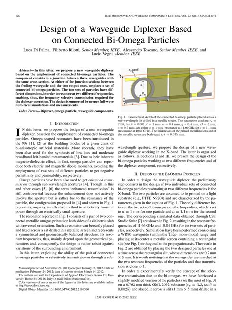 Pdf Design Of A Waveguide Diplexer Based On Connected Bi Omega Particles