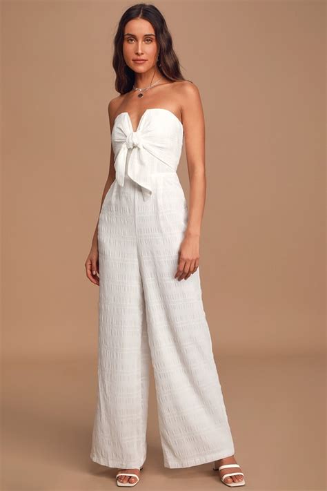 Cute White Jumpsuit Strapless Jumpsuit Tie Front Jumpsuit Lulus