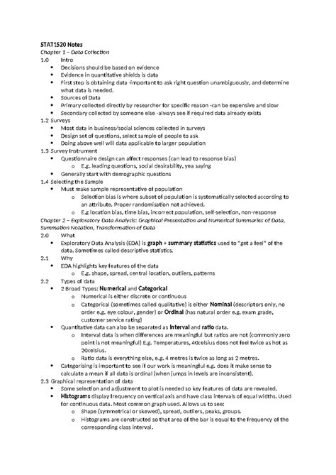 Stat1520 Notes Stat1520 Notes Chapter 1 Data Collection 1 Intro Decisions Should Be Based On