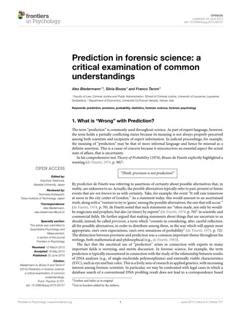 Pdf Prediction In Forensic Science A Critical Examination Of Common