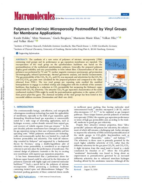 Pdf Polymers Of Intrinsic Microporosity Postmodified By Vinyl Groups For Membrane Applications