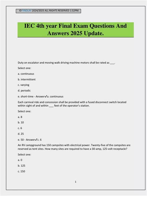 IEC 4th Year Final Exam Questions And Answers 2025 Update IEC Stuvia US