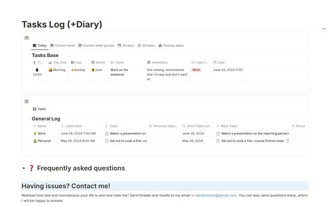 Task Log Diary Template Notion Marketplace