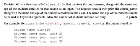 Solved Task Write A Function Called Class Info That Chegg