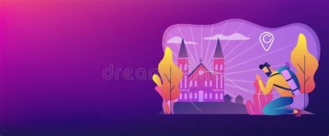 Christian Pilgrimages Concept Banner Header Stock Vector