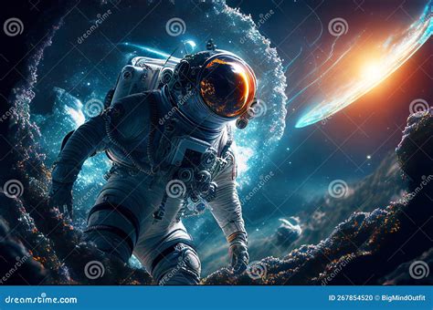 Astronaut Floating In The Space With Galaxy And Planet In Background