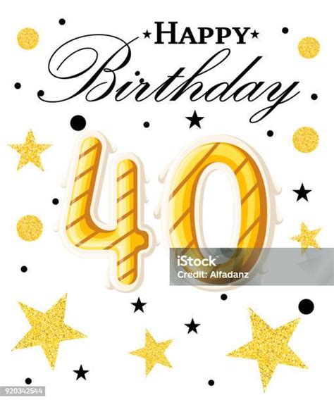 40 생일 아이콘입니다 서 예 단어 골드 불꽃놀이 함께 아름 다운 인사말 카드 포스터 손으로 그린 디자인 요소입니다 검은색 절연된 벡터에 현대 브러쉬 글자를 손으로 40에