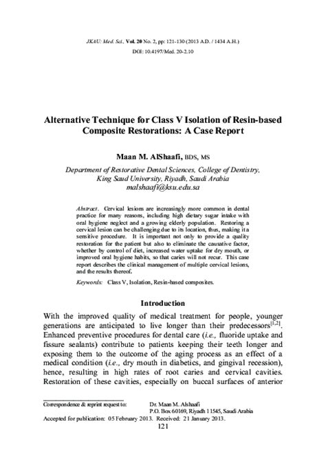 Pdf Alternative Technique For Class V Isolation Of Resin Based Composite Restorationsa Case