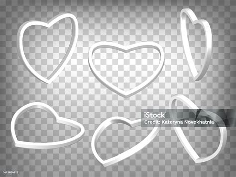 투명한 배경에 3d 장식용 하얀 하트 세트 다양한 보기와 각도를 가진 흰색 Heart3d 아이콘 그림입니다 디자인을 위한 그래픽 요소의 추상적 개념 0명에 대한 스톡 벡터