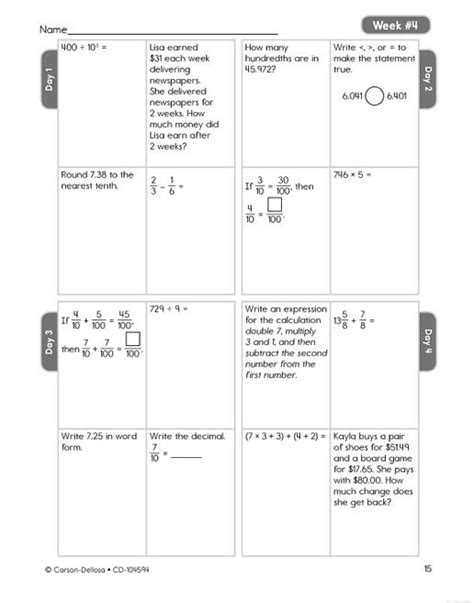 Math Today Grade Worksheets