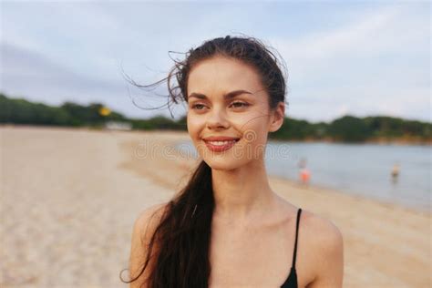 Woman Lifestyle Smile Beach Caucasian Summer Ocean Sunset Sand Sea