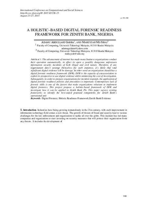 Pdf A Holistic Based Digital Forensic Readiness Framework For Zenith Bank Nigeria