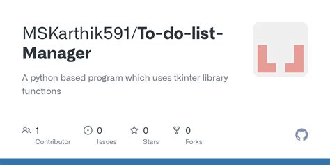 GitHub MSKarthik To Do List Manager A Python Based Program Which Uses Tkinter Library