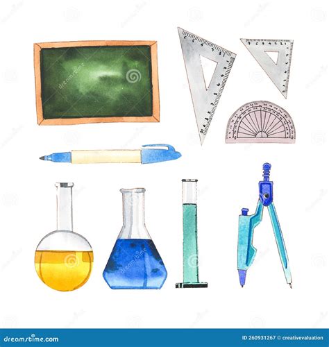 Set Of Watercolor School Supplies Illustration On White Background For