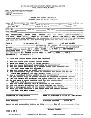 Fillable Online WORTHLESS CHECK FORM Pdf Lake Placid Police
