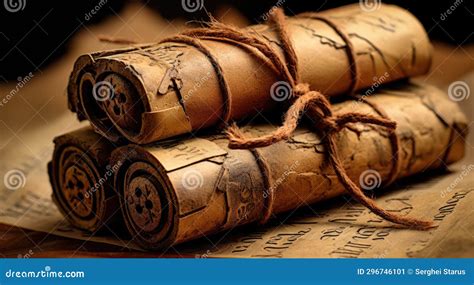 Three Rolled Up Scrolls Tied With Twine Ai Stock Image Image Of Rope