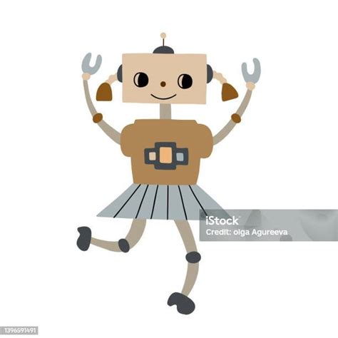 Tarian Robot Kartun Lucu Lucu Yang Lucu Ilustrasi Vektor Datar